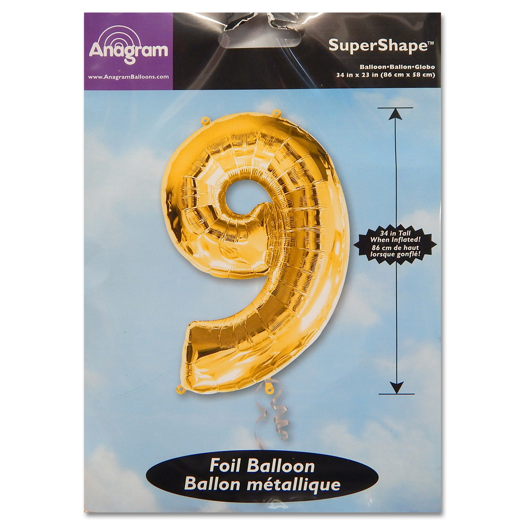 9 Gold Number Foil Balloon Not Inflated from Balloon Shop NYC | Balloon ...