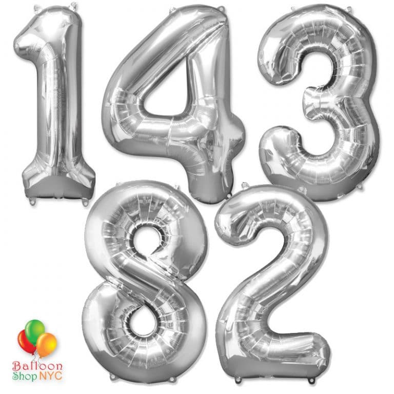 Silver Numbers Mylar Balloon 40 inch Inflated with Weight | Balloon ...