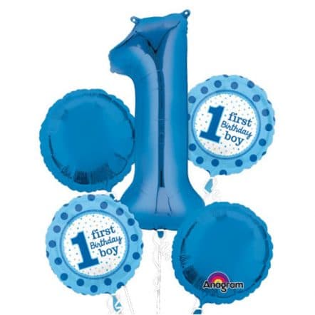 1st Birthday Boy Mylar Balloon Bouquet Inflated with Helium Including ...