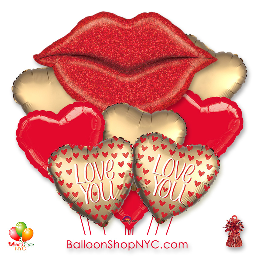 Large Red Glitter Lips Valentines Day Balloon Bouquet Balloon Shop NYC